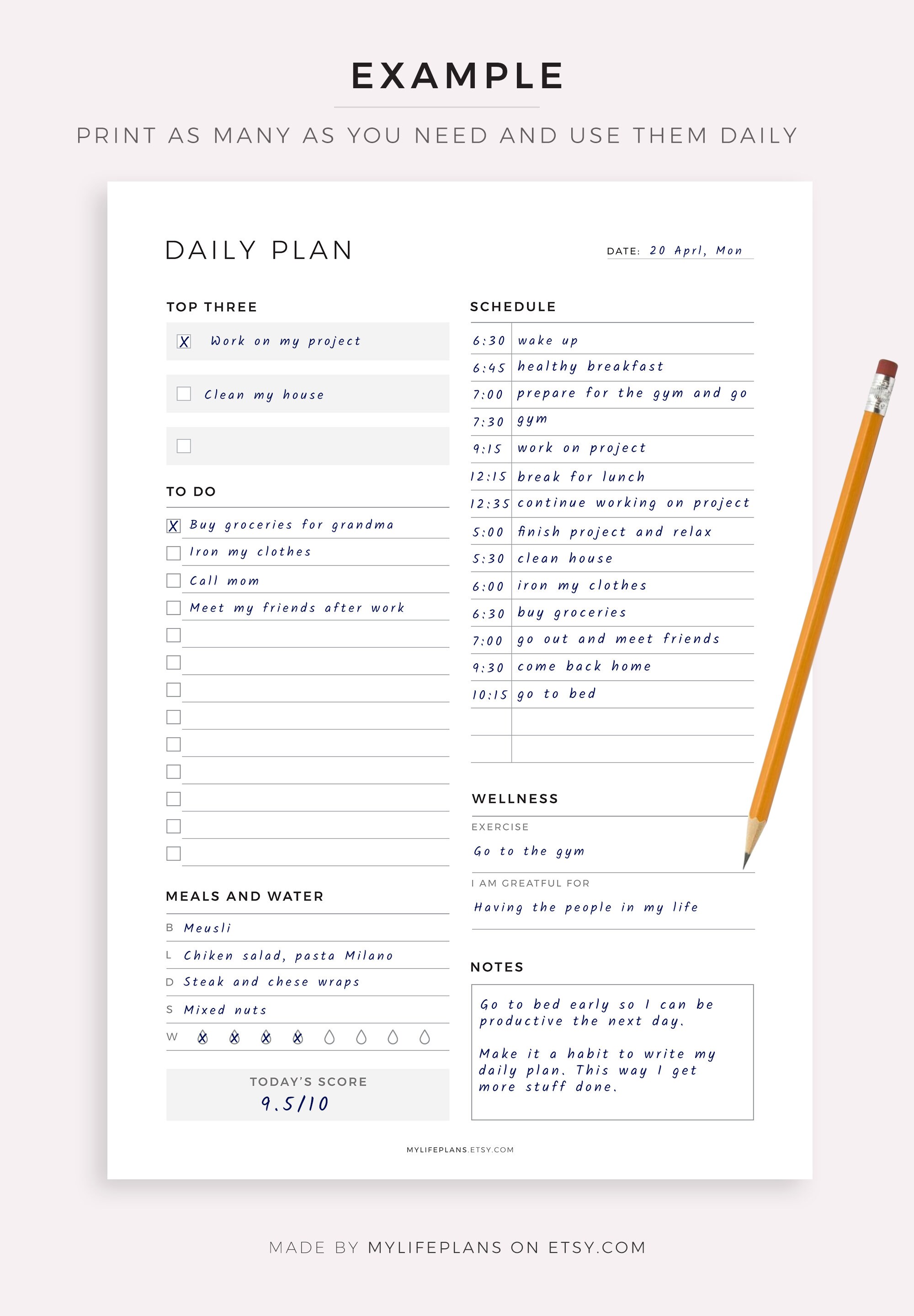 Printable Daily Planner PDF Daily to Do List Productivity - Etsy