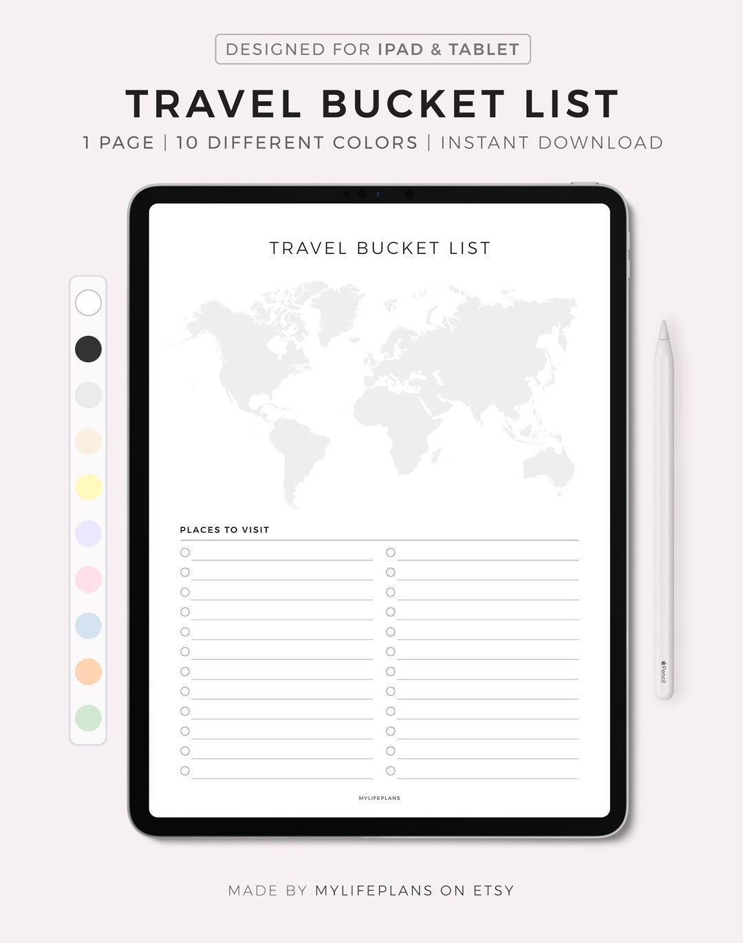 Digital Travel Bucket List, Wanderlust List, Travel to Do List, Dream ...