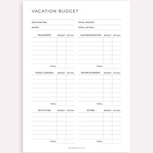 Vacation Budget Planner Printable, Travel Spending Worksheet Template ...