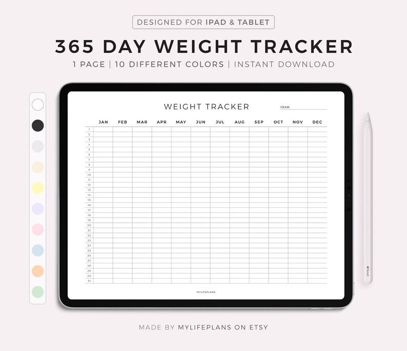365 Day Weight Tracker Digital Landscape, Compatible With Goodnotes ...