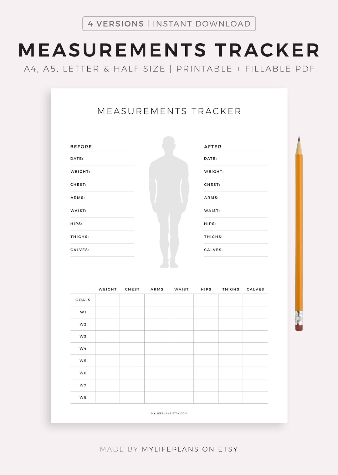 Body Measurements Tracker, 8 Week Body Transformation, Workout Progress ...