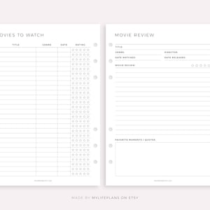 Movies to Watch & Review Page Printable and Fillable PDF, A4/a5/letter ...