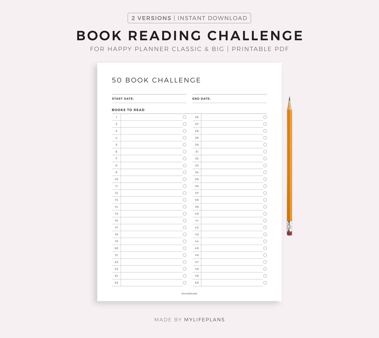 Book Reading Challenge, Printable Template for Happy Planner Classic ...