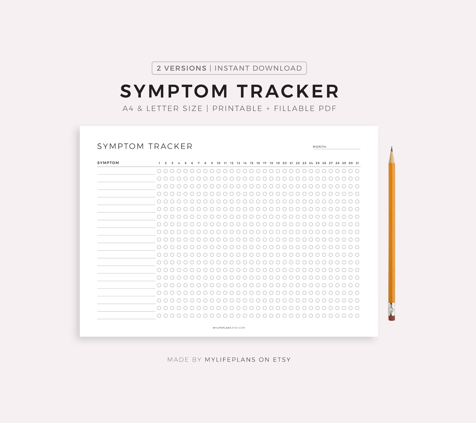 Symptom Tracker Printable Landscape, Symptom Frequency Tracker ...