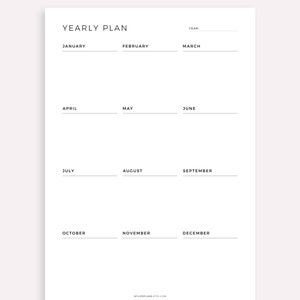 Yearly Overview, Printable Yearly Planner on One Page, Year at a Glance ...
