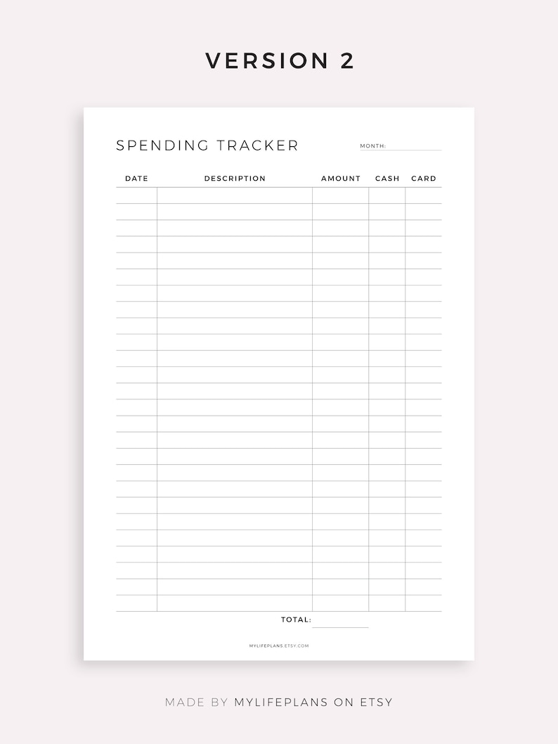 Spending Tracker Printable Expense Tracker Budget Template - Etsy