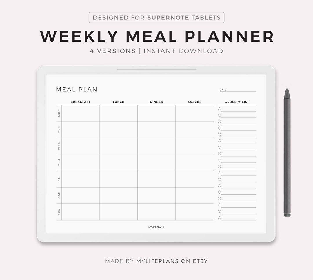 Weekly Meal Planner for Supernote A5X2/A5X/A5/A6X2/A6X/A6, Landscape ...