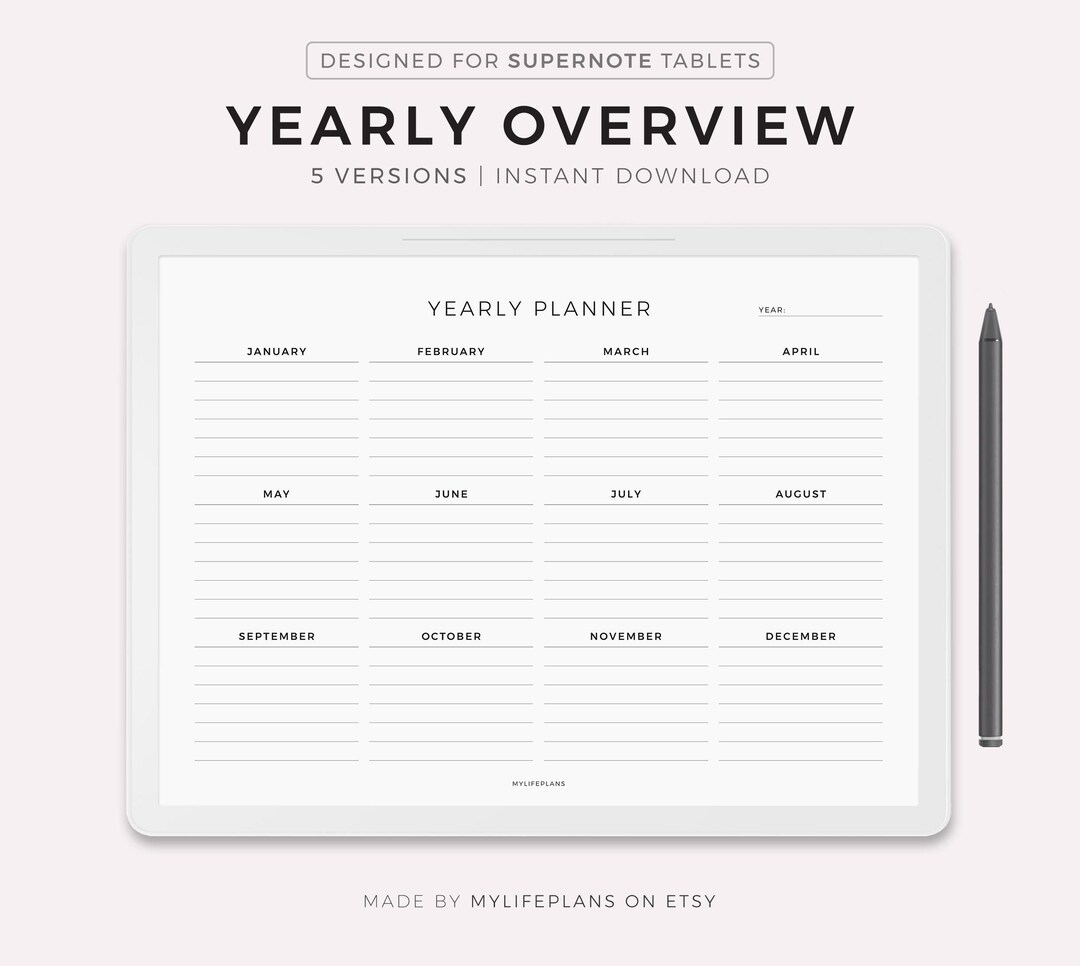 Yearly Overview Planner for Supernote A5X2/A5X/A5/A6X2/A6X/A6 ...