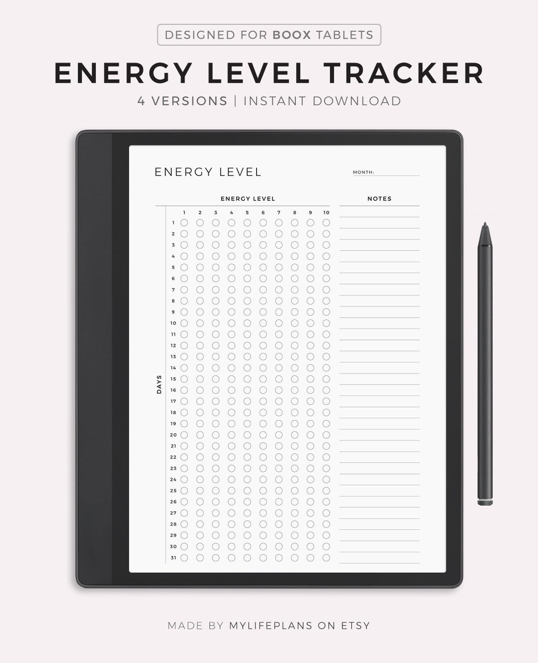 Daily Energy Level Tracker for Boox Note Series / Tab Series / Go 10.3 ...