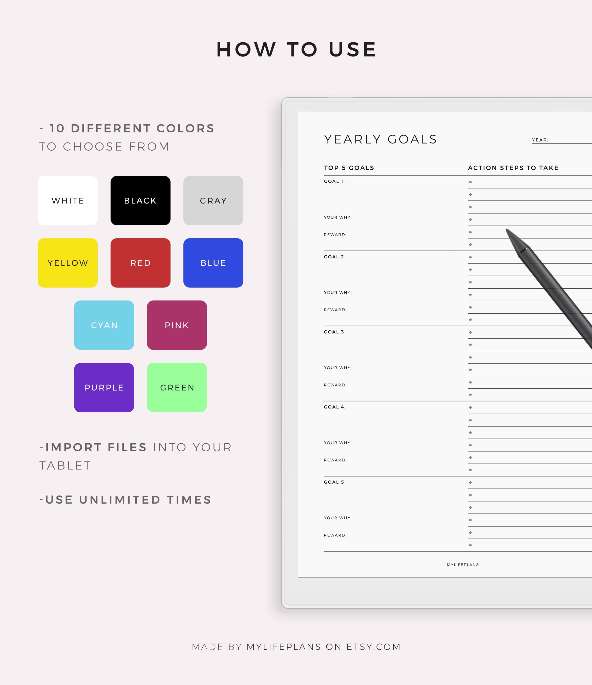 Top 5 Goals Planner for Remarkable Paper Pro, Instant Download - Etsy