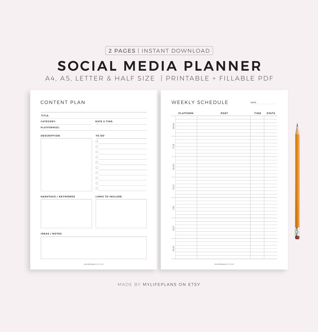 Social Media Planner Printable, Content Planner for Instagram, Youtube ...