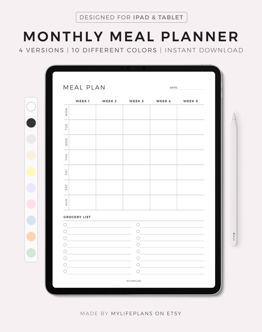 Monthly Meal Planner Digital, 30 Day Menu Planner, Food Planner, Health ...
