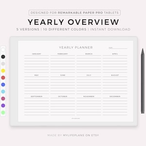 Yearly Overview Planner for Remarkable Paper Pro, Landscape, Yearly ...