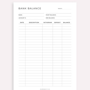 Bank Balance Sheet Printable, Bank Account Transactions Tracker ...