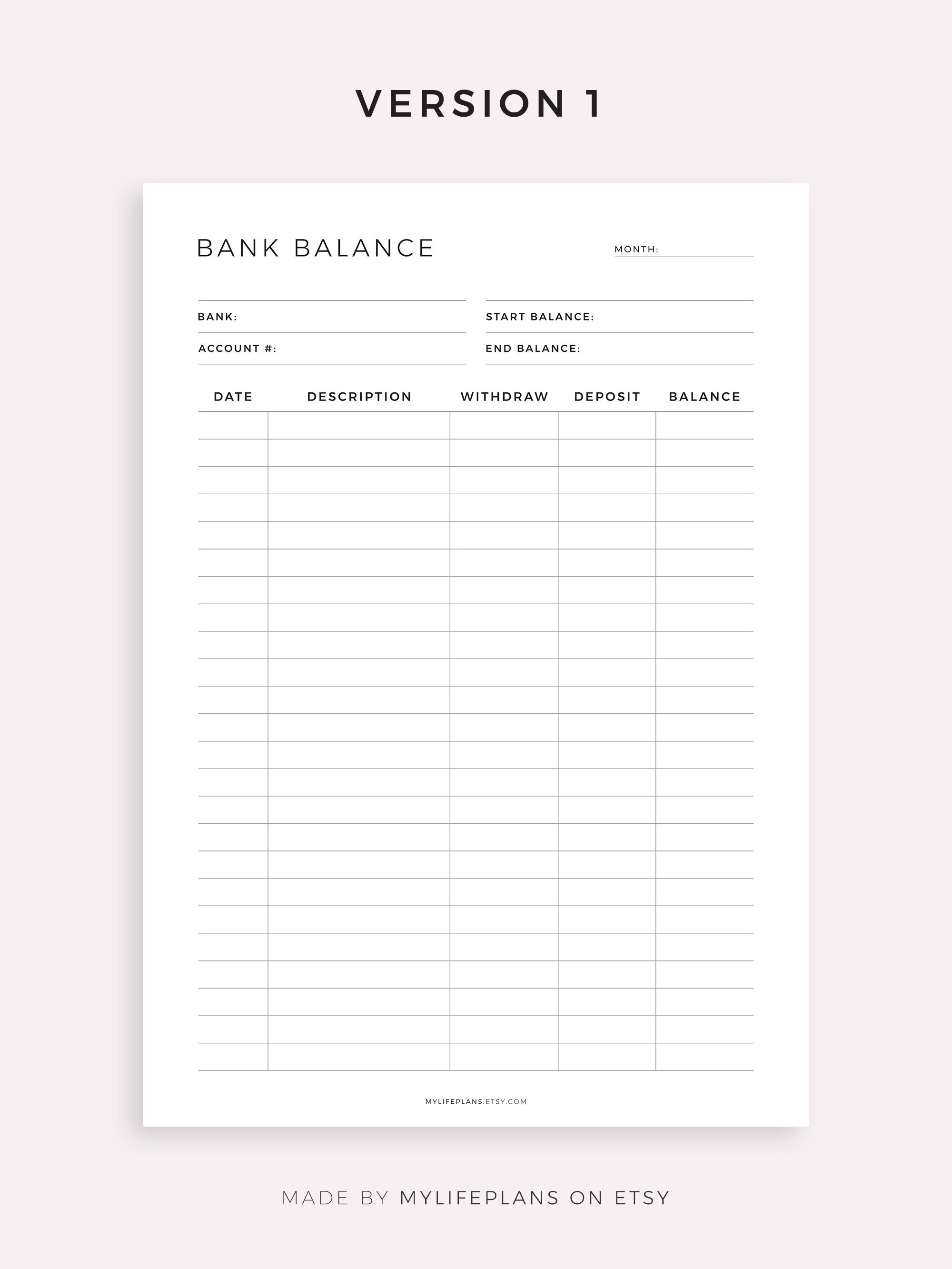 Bank Balance Sheet Printable, Bank Account Transactions Tracker ...