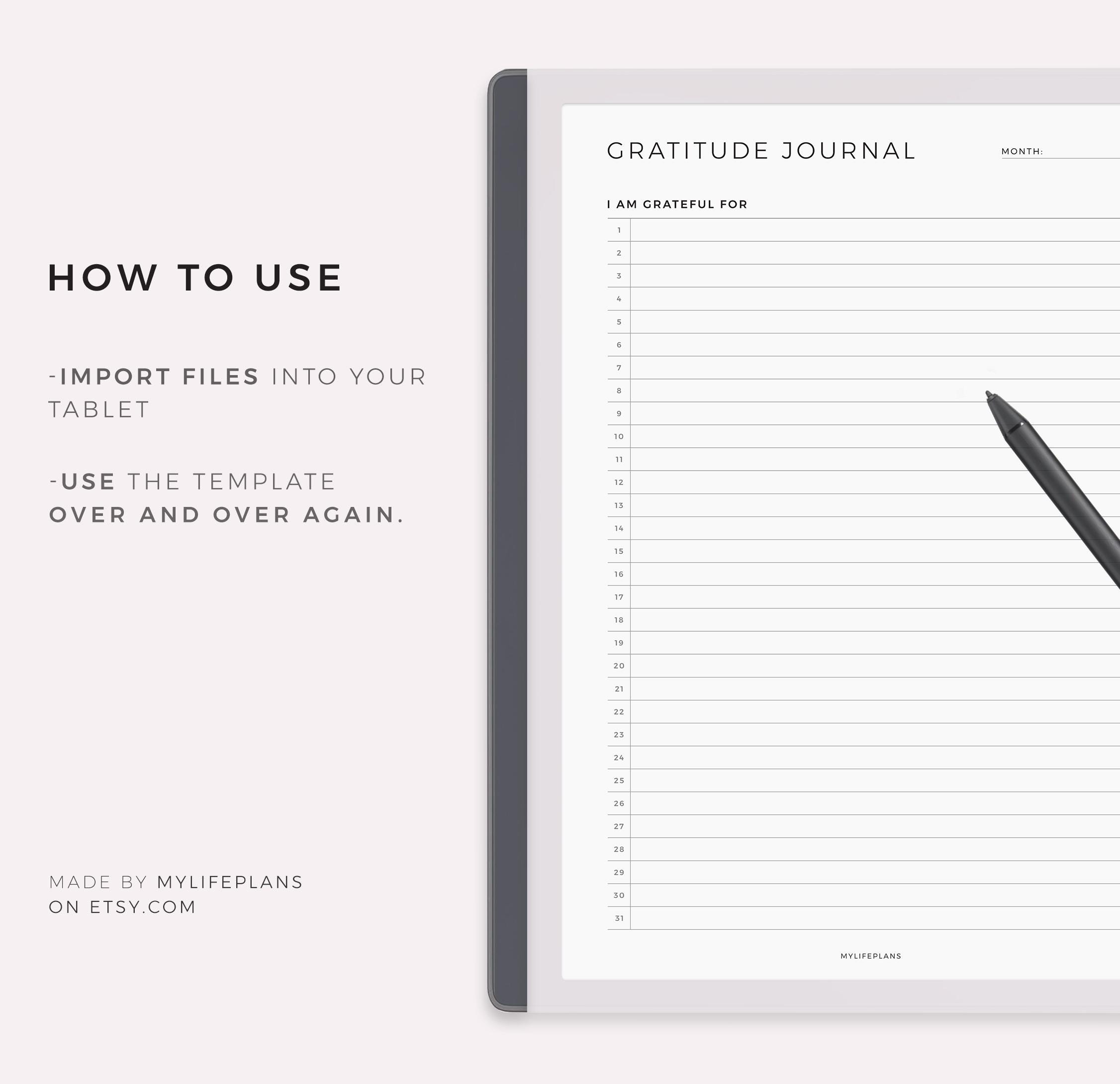 30 Days of Gratitude Template, Daily Gratitude Journal, Gratitude Log ...