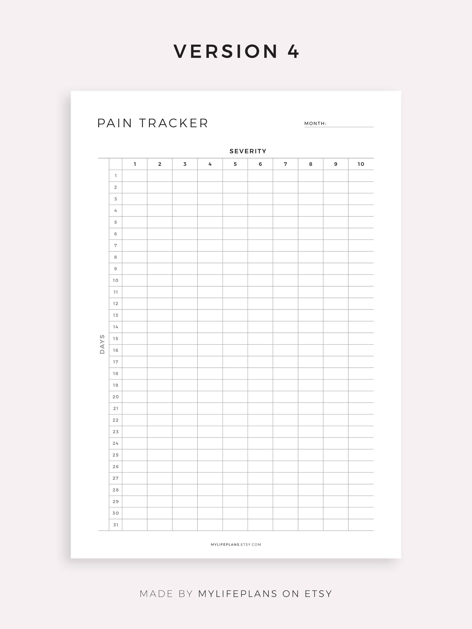 Monthly Pain Tracker Printable Template, Track Daily Pain Severity ...