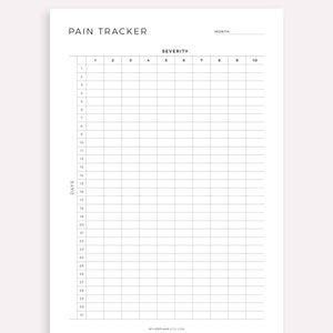 Monthly Pain Tracker Printable Template, Track Daily Pain Severity ...