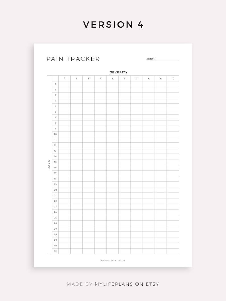 Monthly Pain Tracker Printable Template Track Daily Pain - Etsy UK