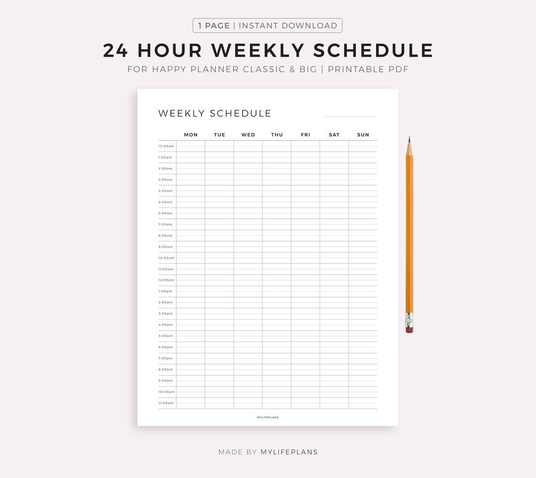 24 Hour Weekly Schedule, Printable for Happy Planner Classic & Big ...