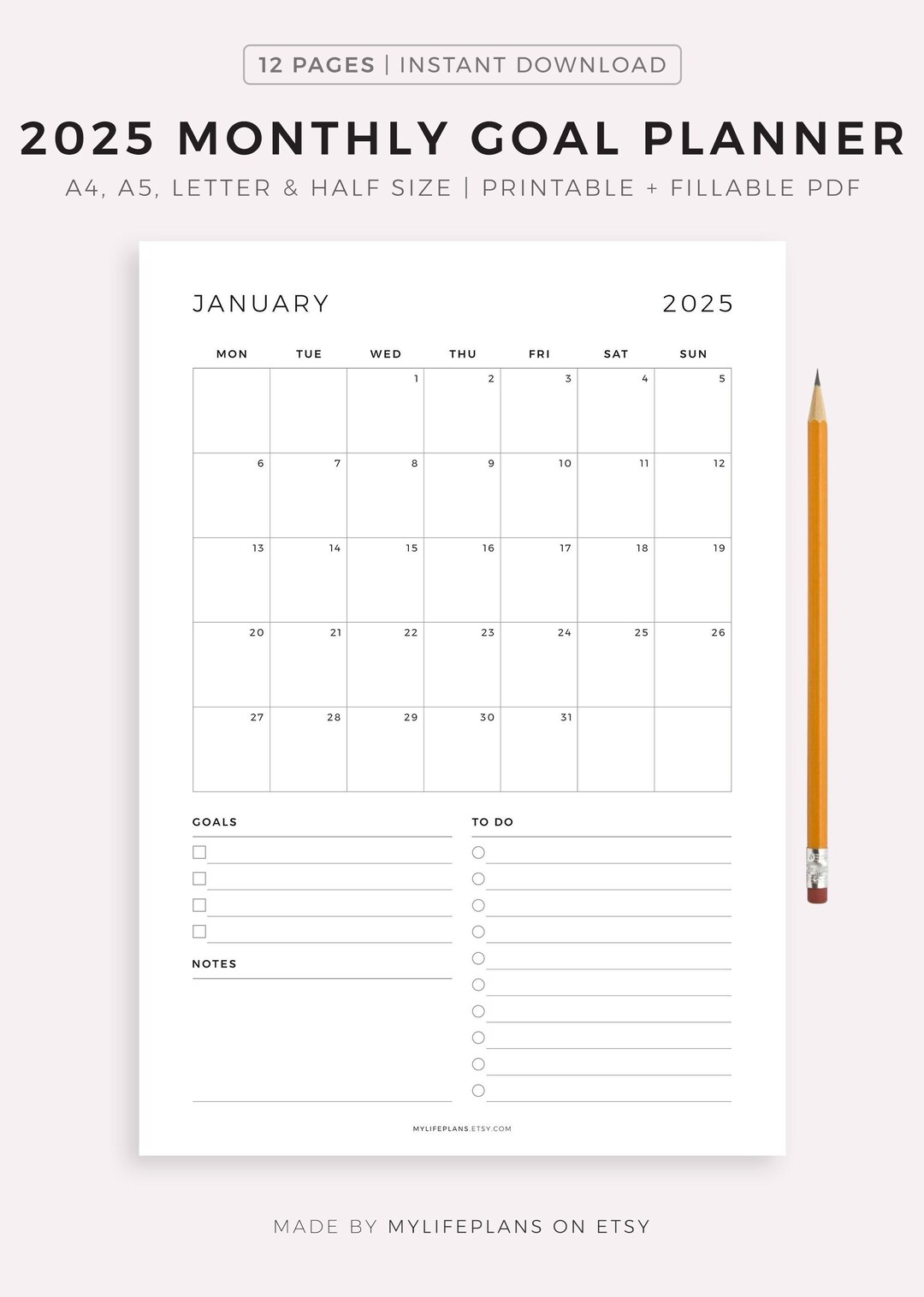 2025 Monthly Goal Planner, Monthly to Do List, Monthly Organizer ...