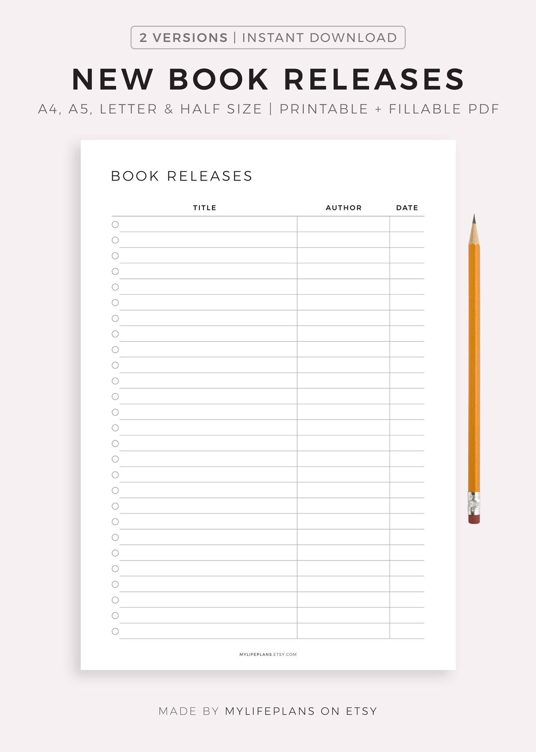 New Book Releases Tracker Printable, Books to Buy Reminder, Upcoming ...