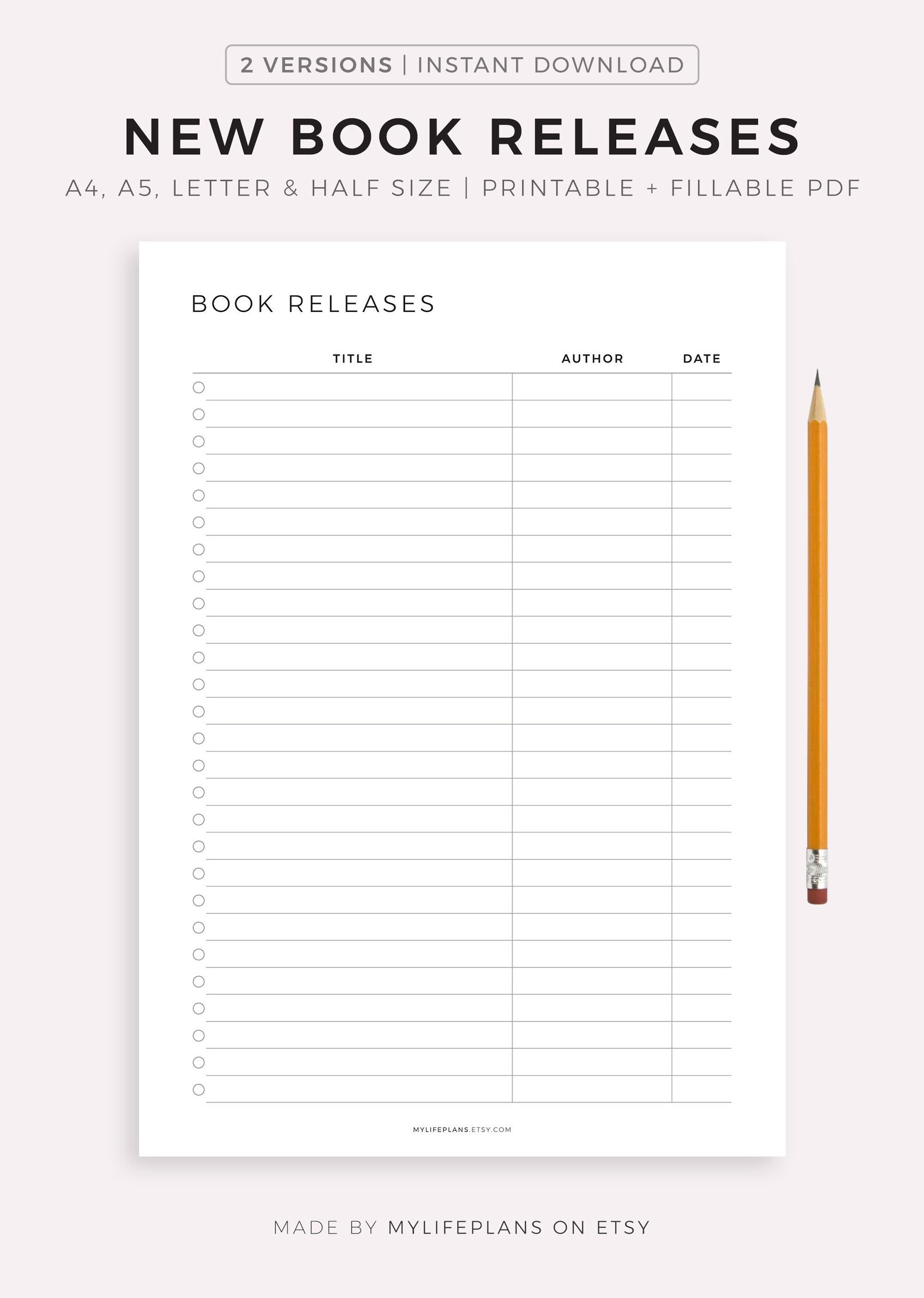 New Book Releases Tracker Printable, Books to Buy Reminder, Upcoming ...
