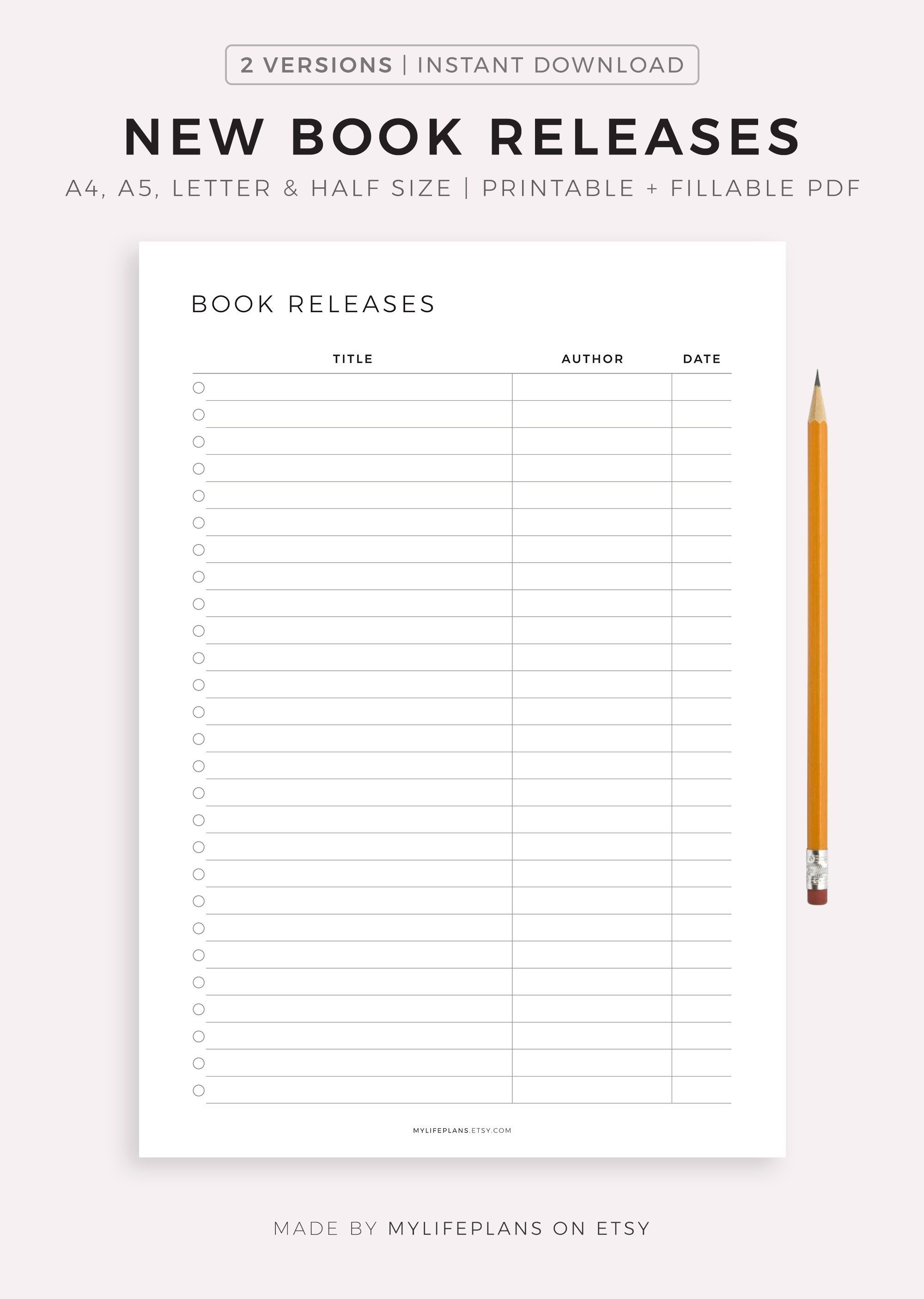 New Book Releases Tracker Printable Books to Buy Reminder - Etsy Canada