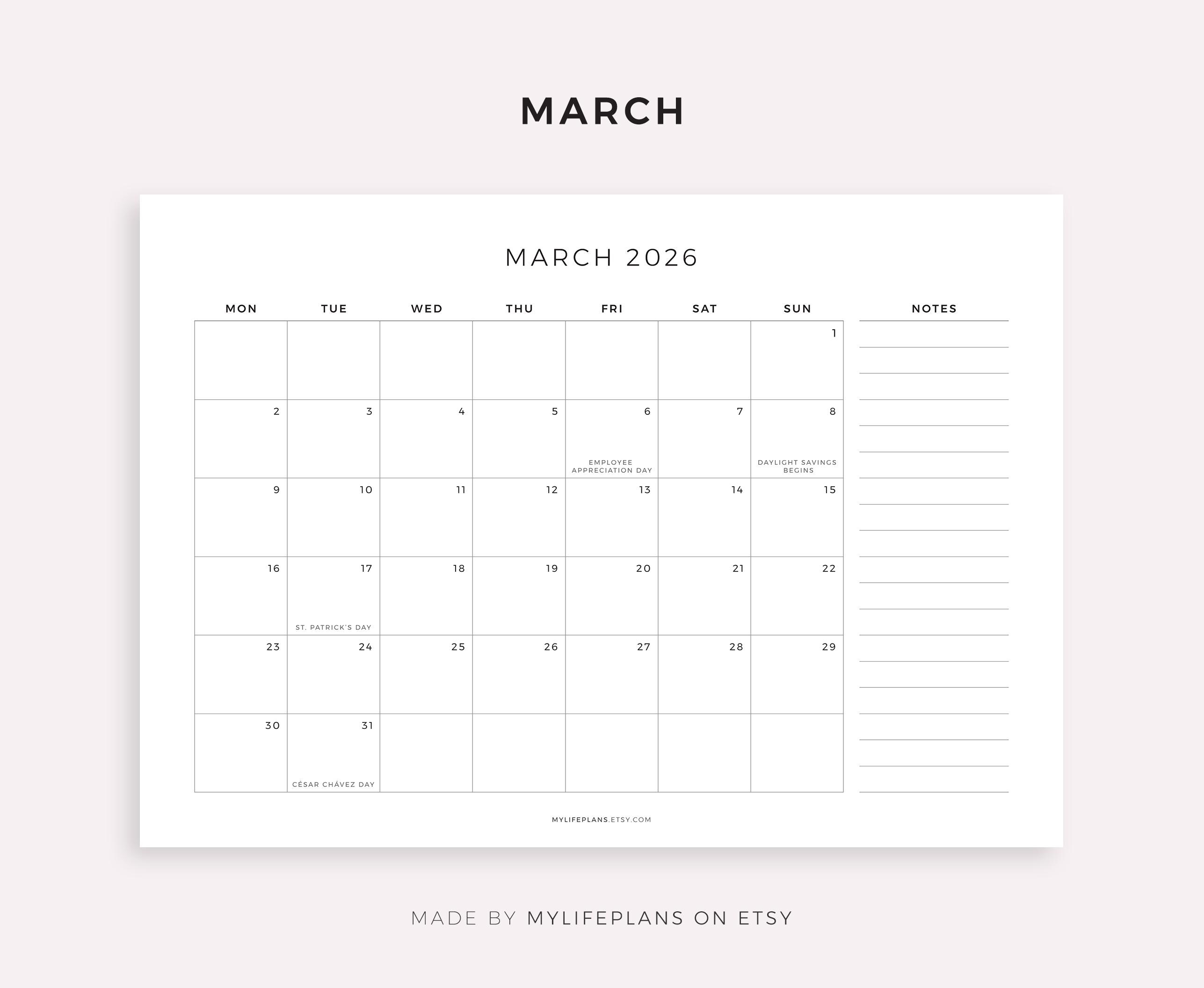 2026 Monthly Planner With Holidays, Monthly Organizer, Month at a ...