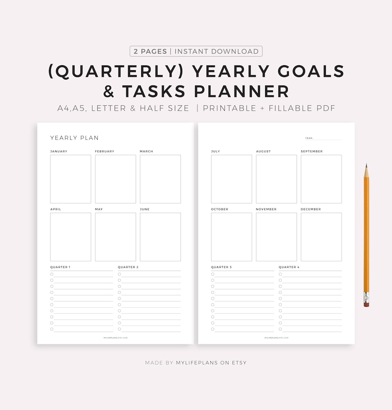Quarterly Yearly Planner Printable, Yearly Goals & Tasks, Annual ...