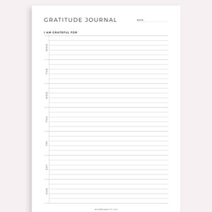 Weekly Gratitude Journal Printable Template, Thankfulness Journal ...