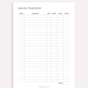 Sales Tracker Printable, Online Business Sales, Side Hustle Sales ...