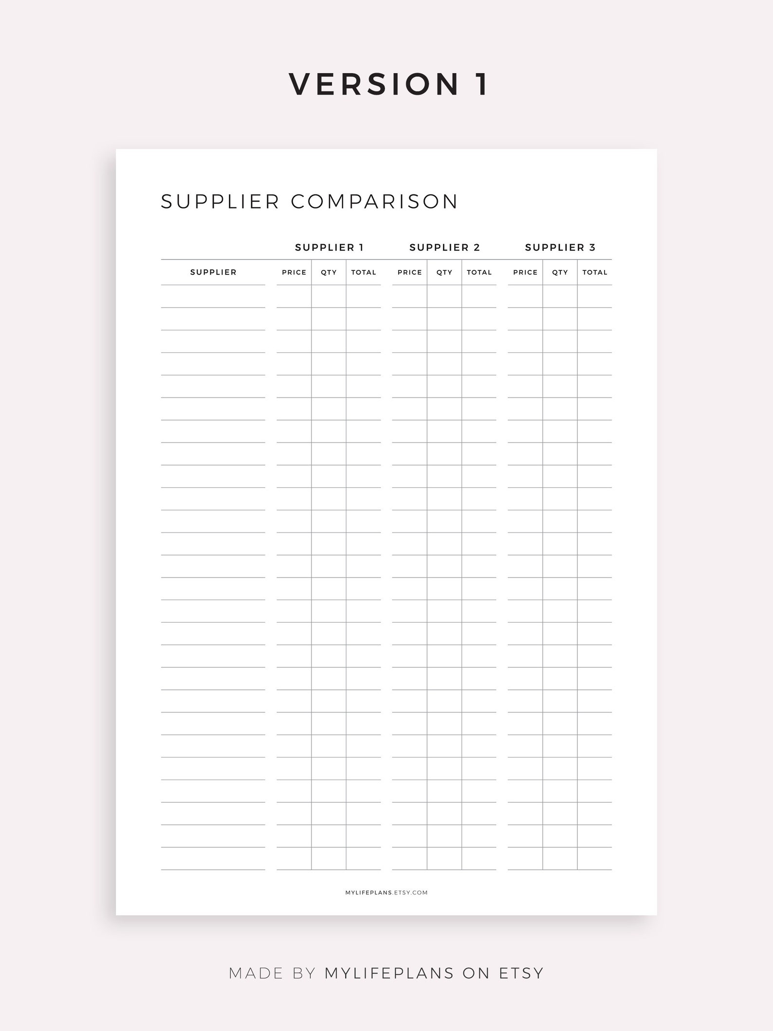 Supplier Comparison Sheet Printable & Fillable Compare - Etsy