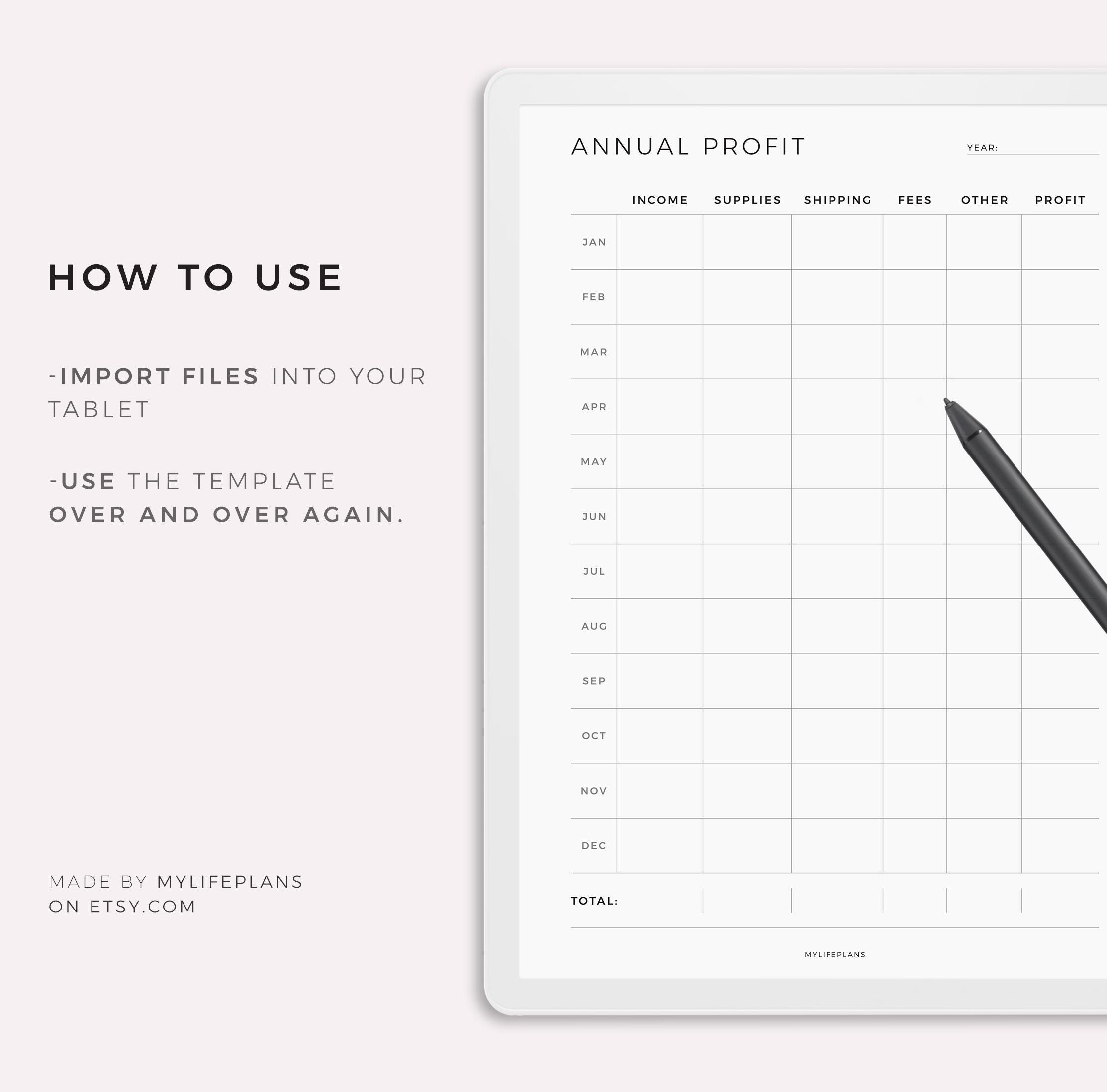 Annual Profit Tracker for Supernote A5X2/A5X/A5/A6X2/A6X/A6, Instant ...