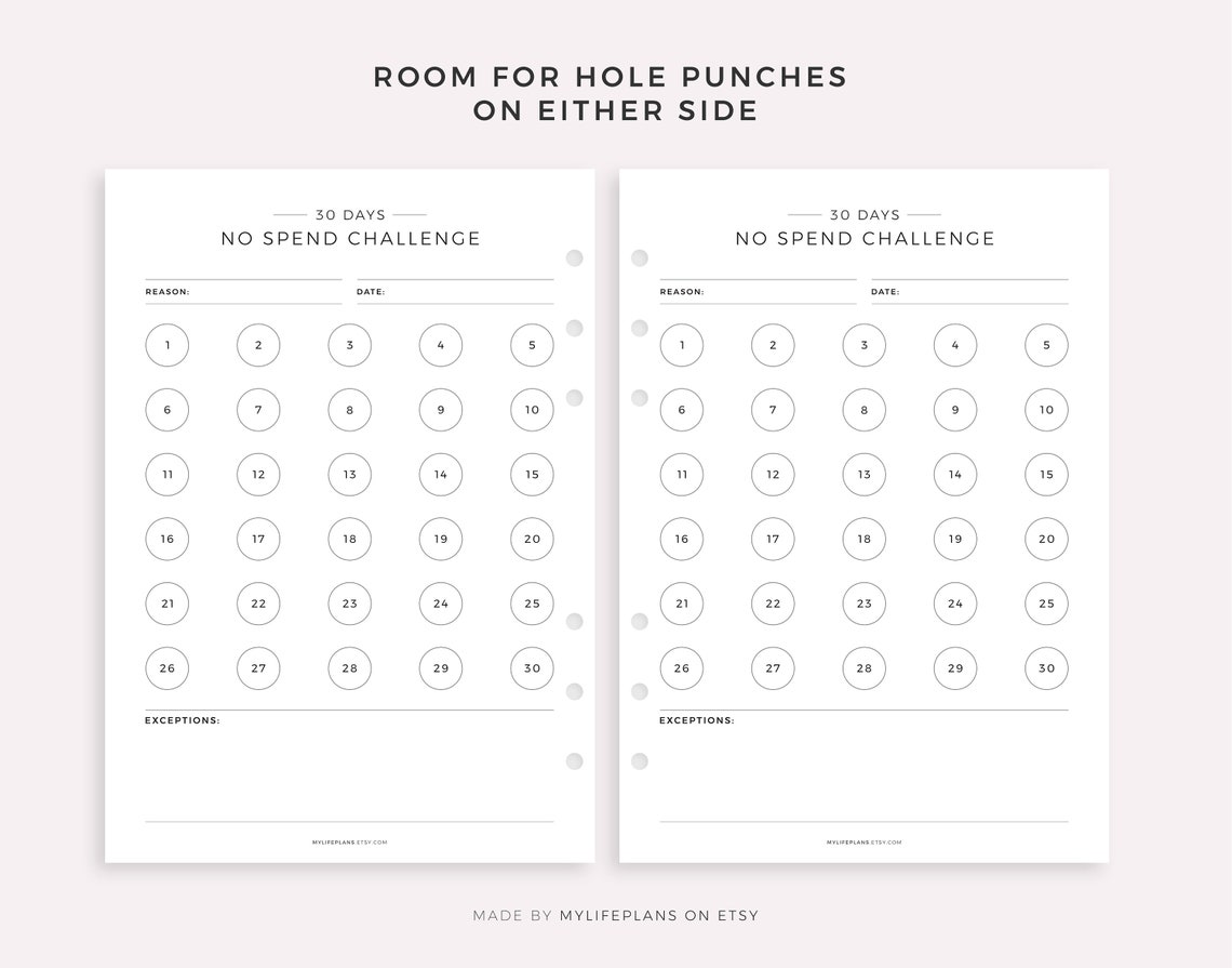 30 Day No Spending Challenge Money Saving Challenge Savings - Etsy