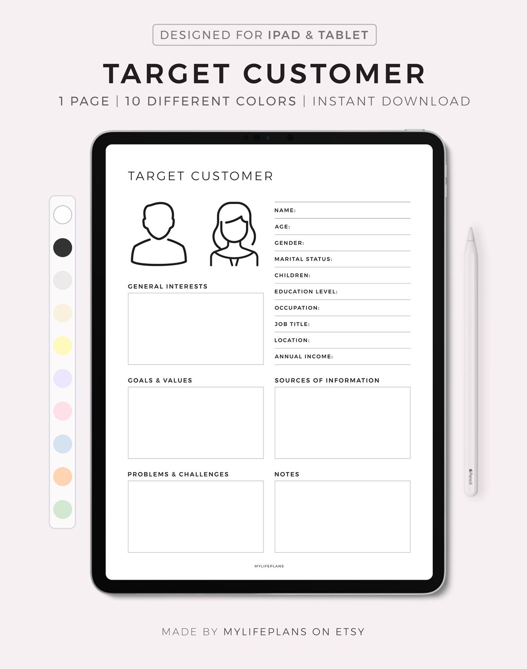 Target Customer Template Digital, Consumer Profile Worksheet, Ideal ...