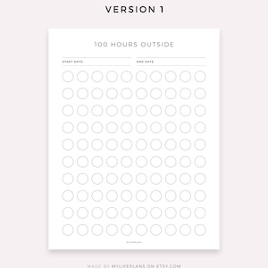 100 Hours Outside Tracker Digital, Track Your Time Outdoors, Activity ...