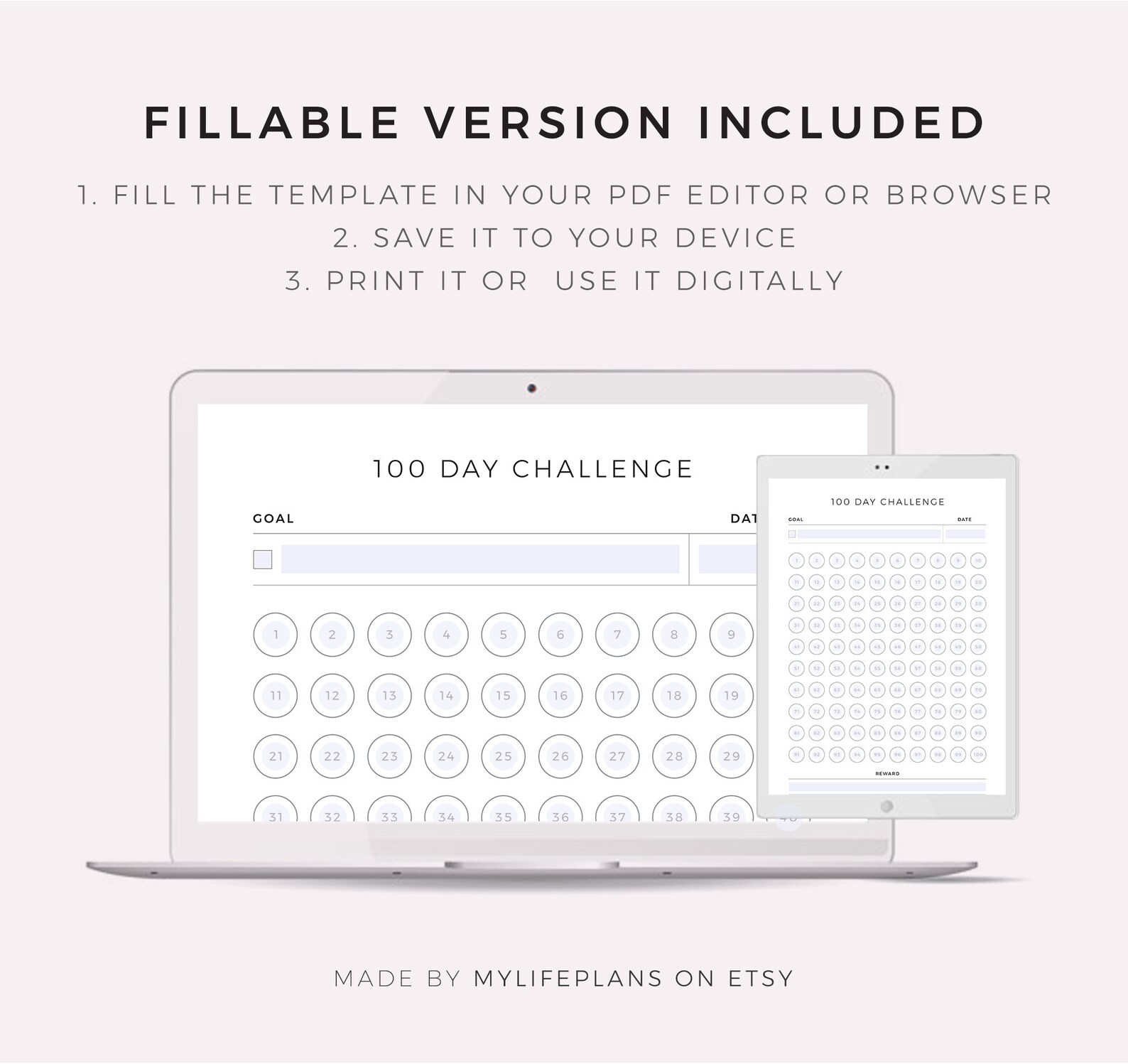 100 Day Challenge, Goal Setting, Progress Tracker, Habit Forming, A4/a5 ...