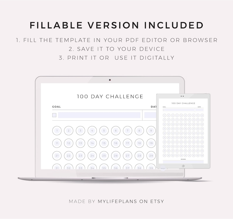 100 Day Challenge, Goal Setting, Progress Tracker, Habit Forming, A4/a5 ...