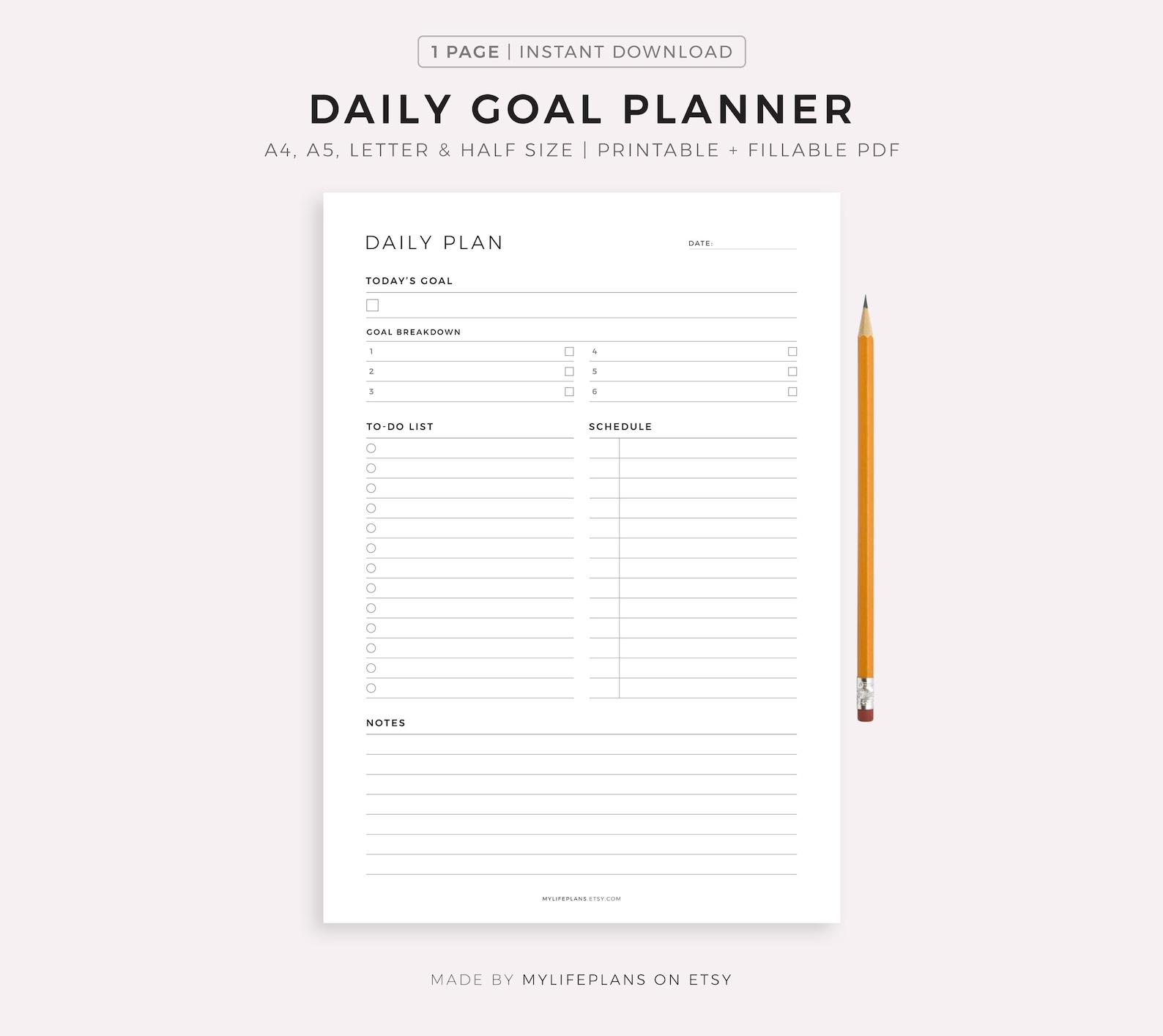 Daily Goal Planner, Daily to Do List Printable, Daily Planner Inserts ...
