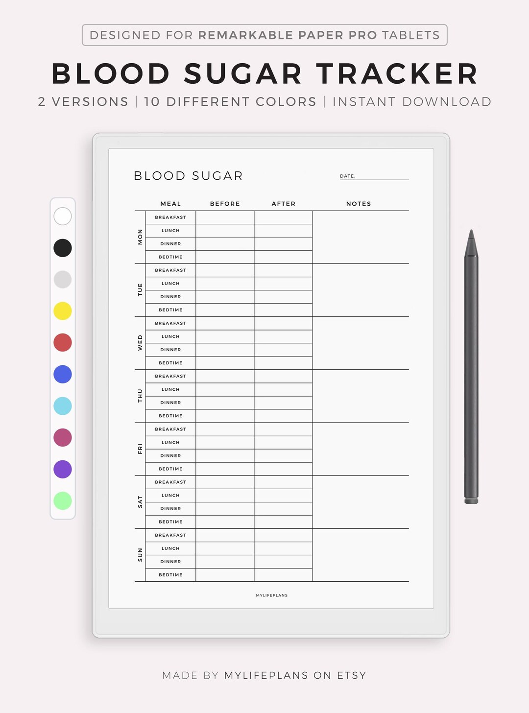 Blood Sugar Tracker for Remarkable Paper Pro, Blood Glucose Tracker ...