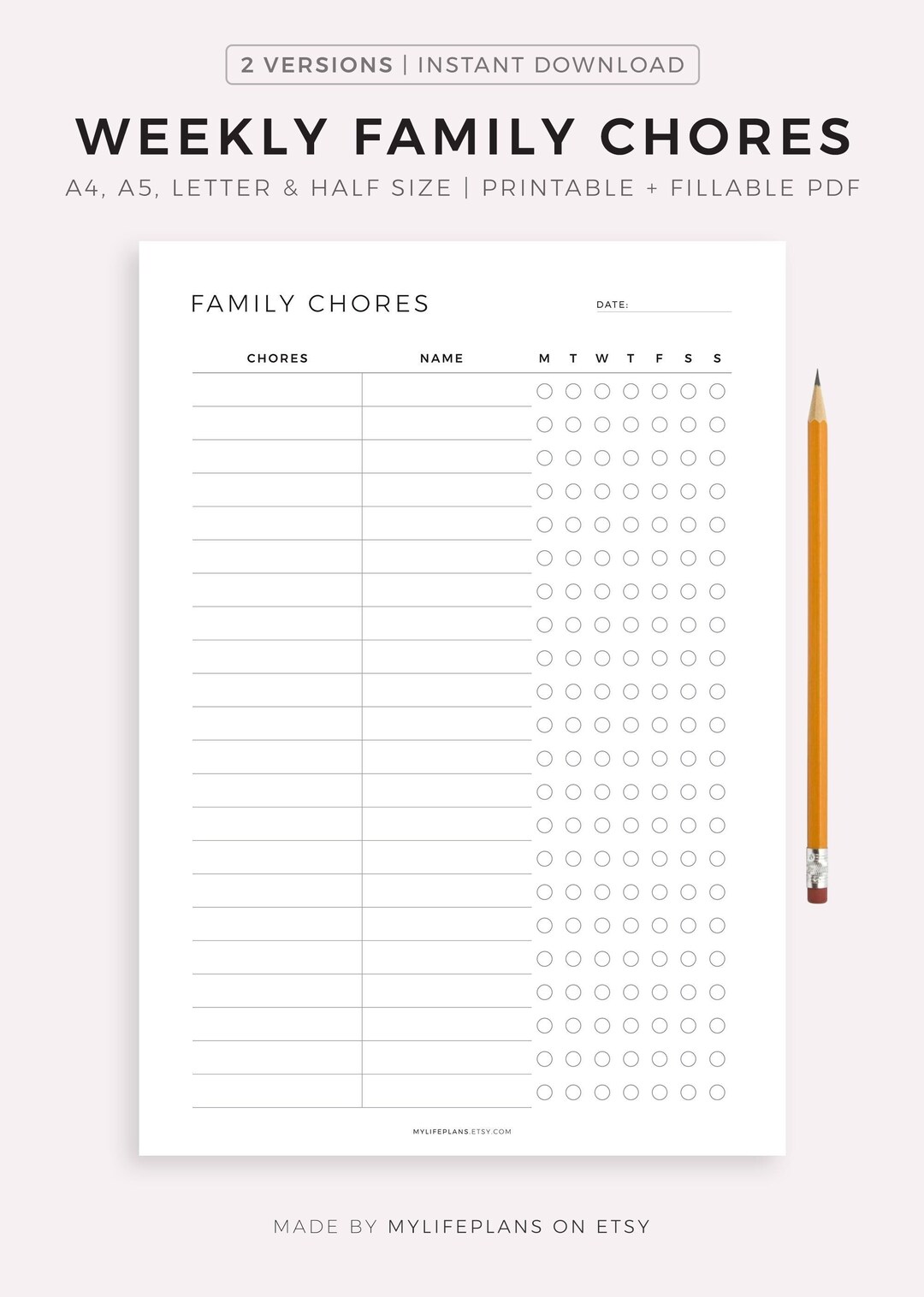 Simple Weekly Family Chores Printable, Kids & Adults House ...