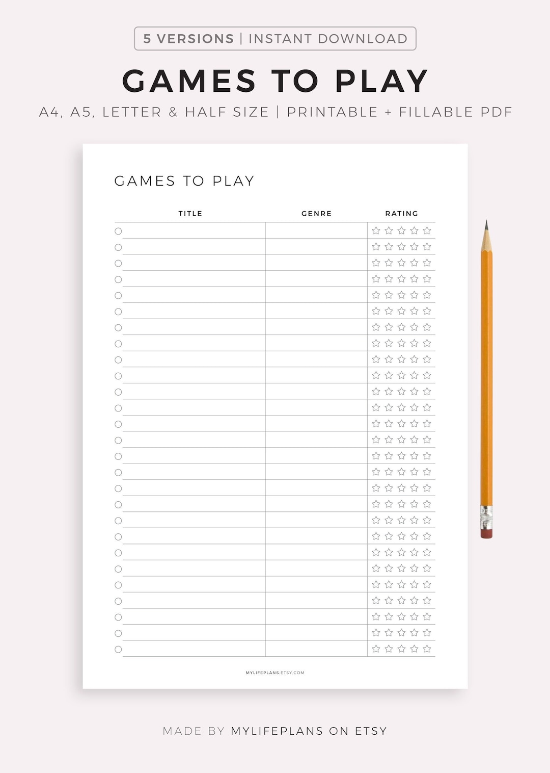 Video Games to Play, Gaming Journal, Printable Gamer Log, A4/a5/letter ...