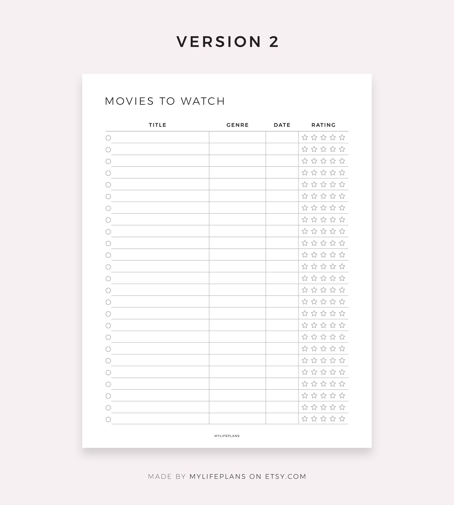 Movies to Watch Digital Planner, Film Journal, Movie Tracker ...