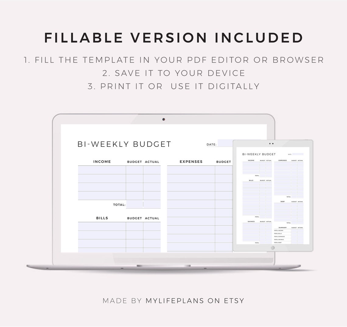 Bi-weekly Budget Planner Printable & Fillable Budget Template - Etsy