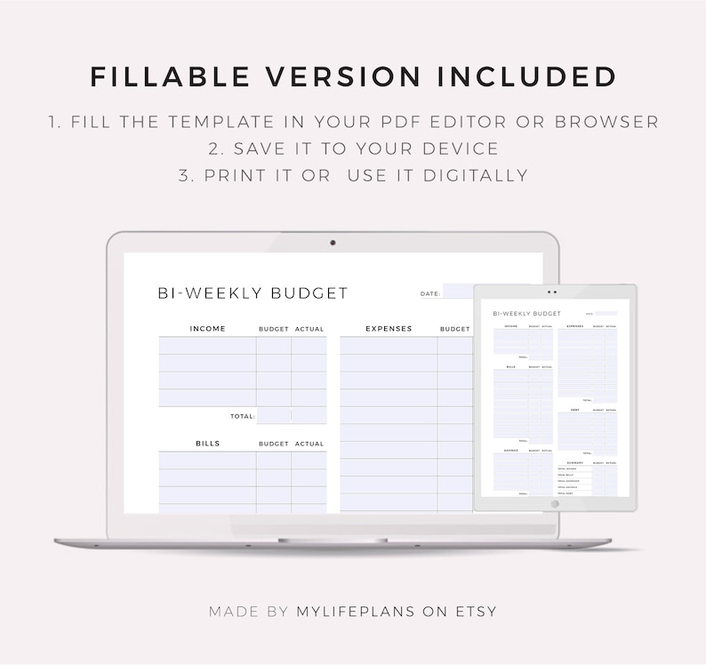 Bi-weekly Budget Planner Printable & Fillable, Budget Template PDF ...