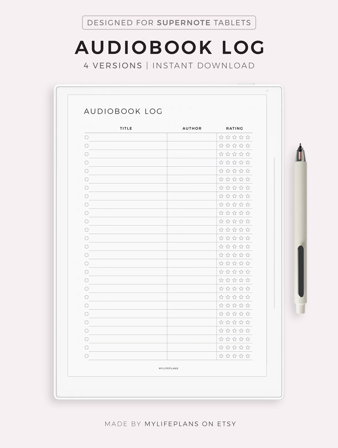 Audiobook Log, Audiobook Tracker & Journal, Book Lovers Planner ...