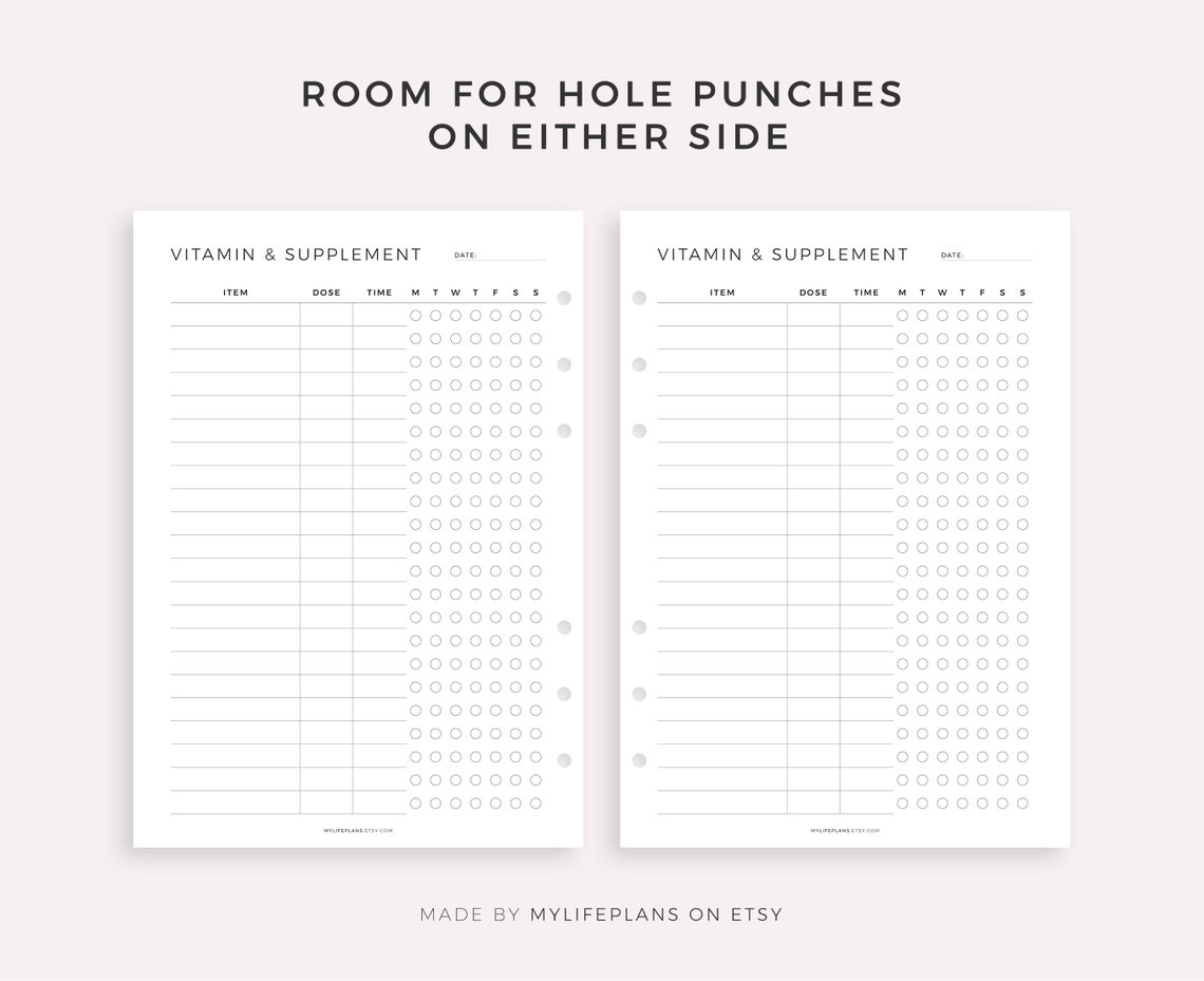 Weekly Vitamin Tracker Printable, Supplement Checklist, Daily Vitamin ...
