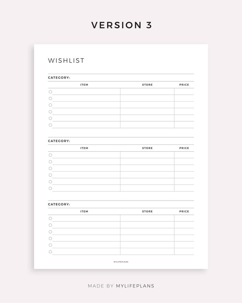 Wishlist Printable for Happy Planner Classic & Big, Instant Download ...