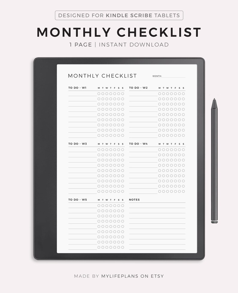 Monthly Checklist Template for Kindle Scribe, Instant Download - Etsy